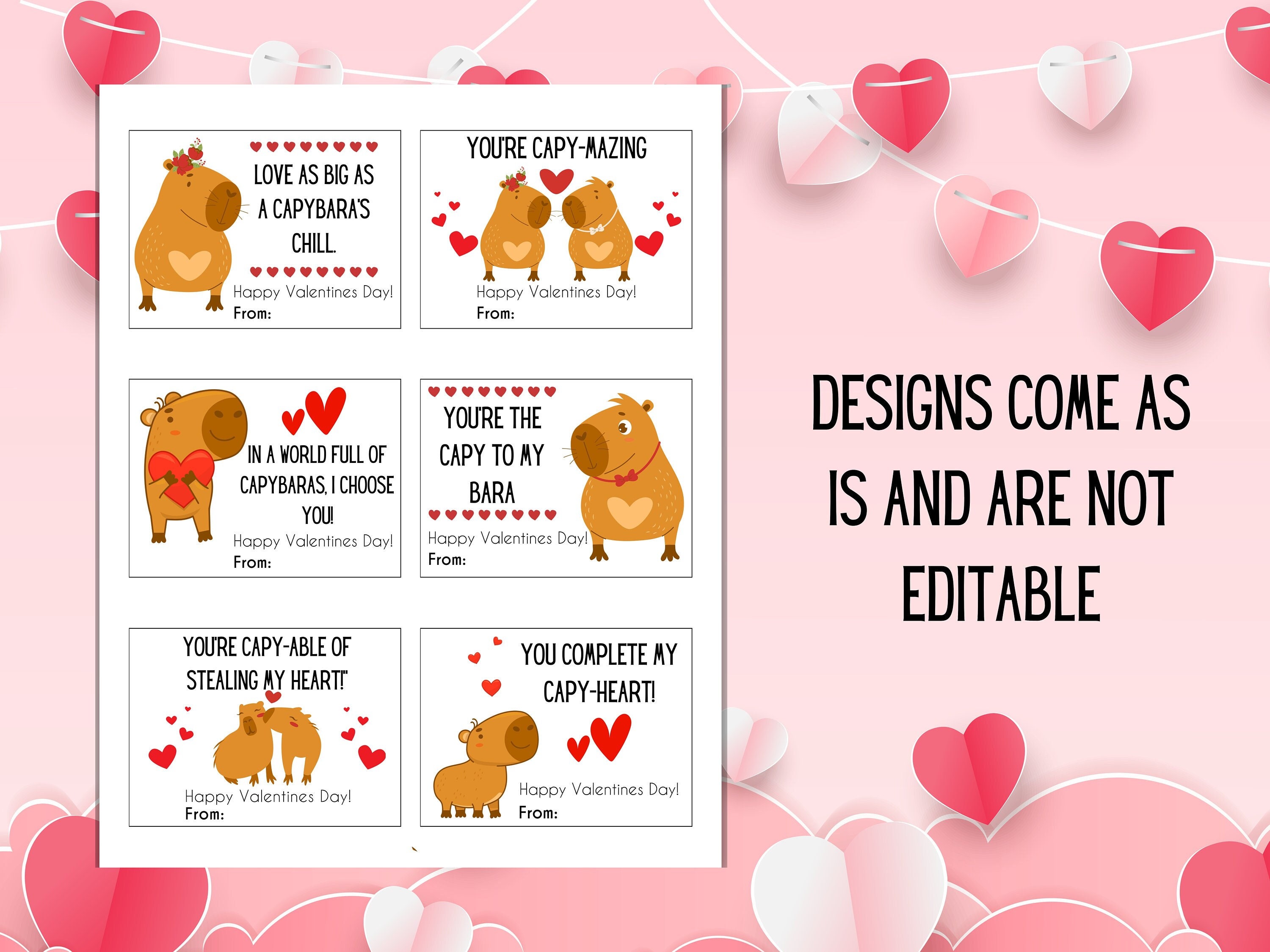 Capybara Valentines Day School Cards Instant Download Printable ...