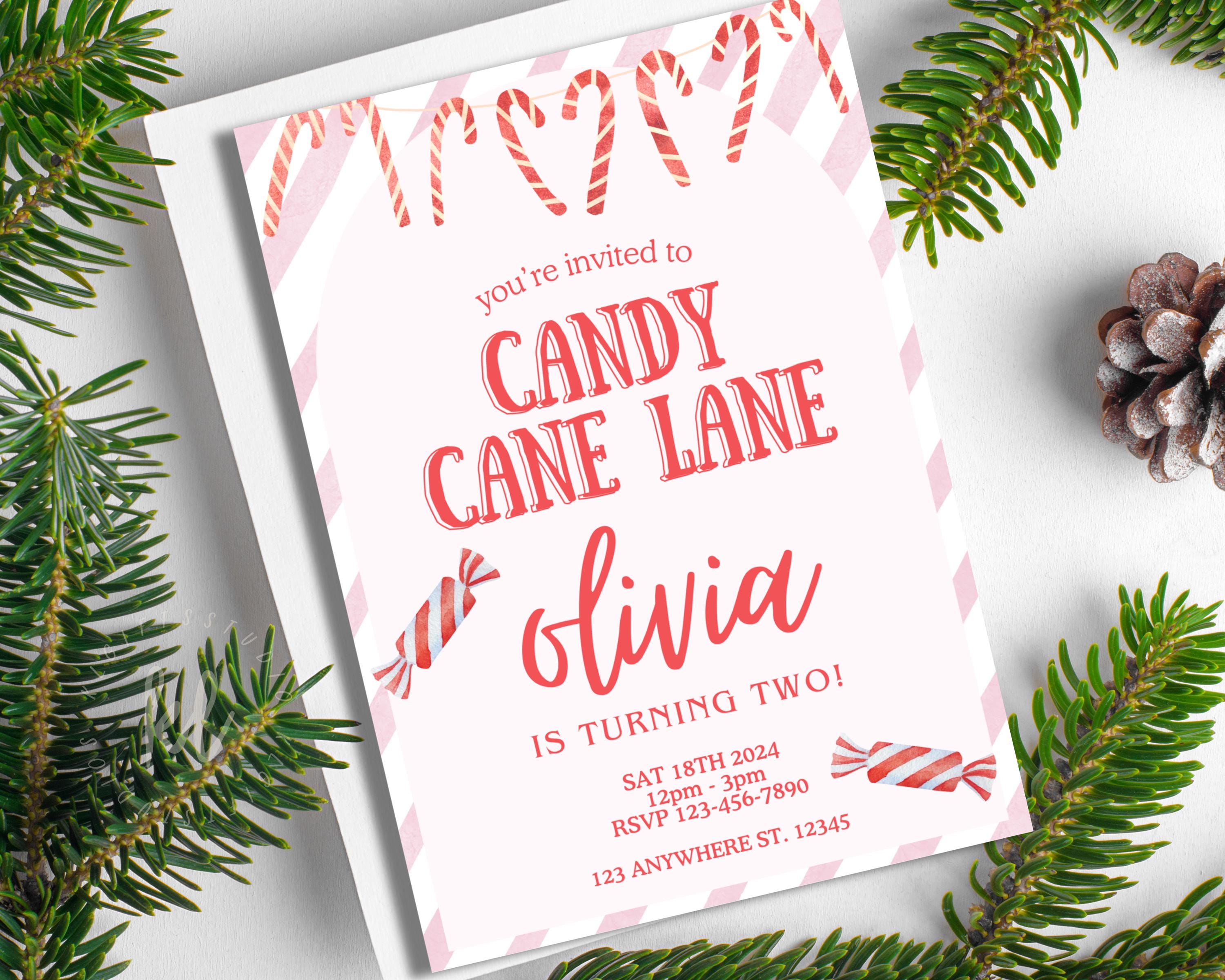 Candy Cane Lane Birthday Invitation Winter Holiday B-day Invite ...