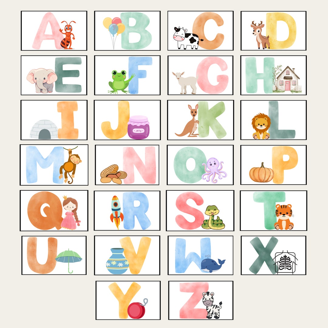Colorful Printable ABC Flashcards With Animal Pictures at Home Toddler ...