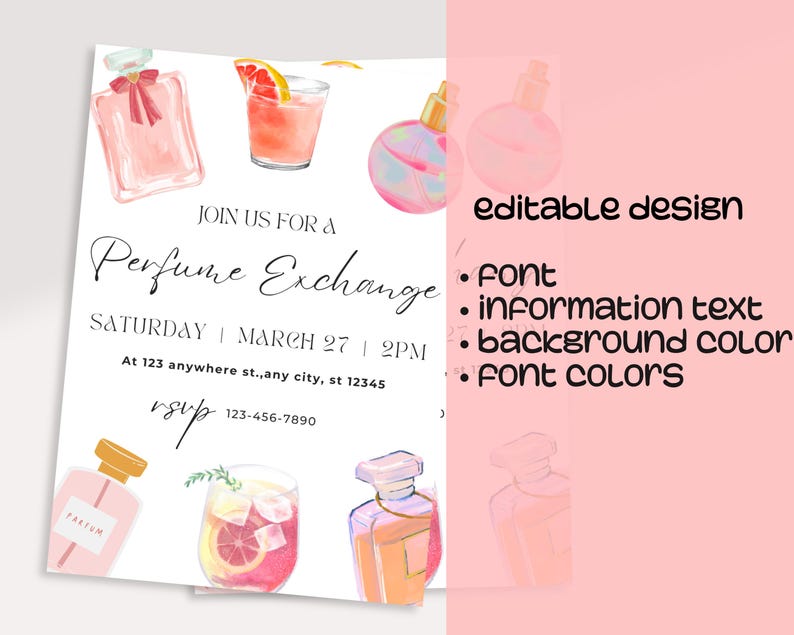 Perfume Exchange Party Invitation: Watercolor Design (editable CANVA ...