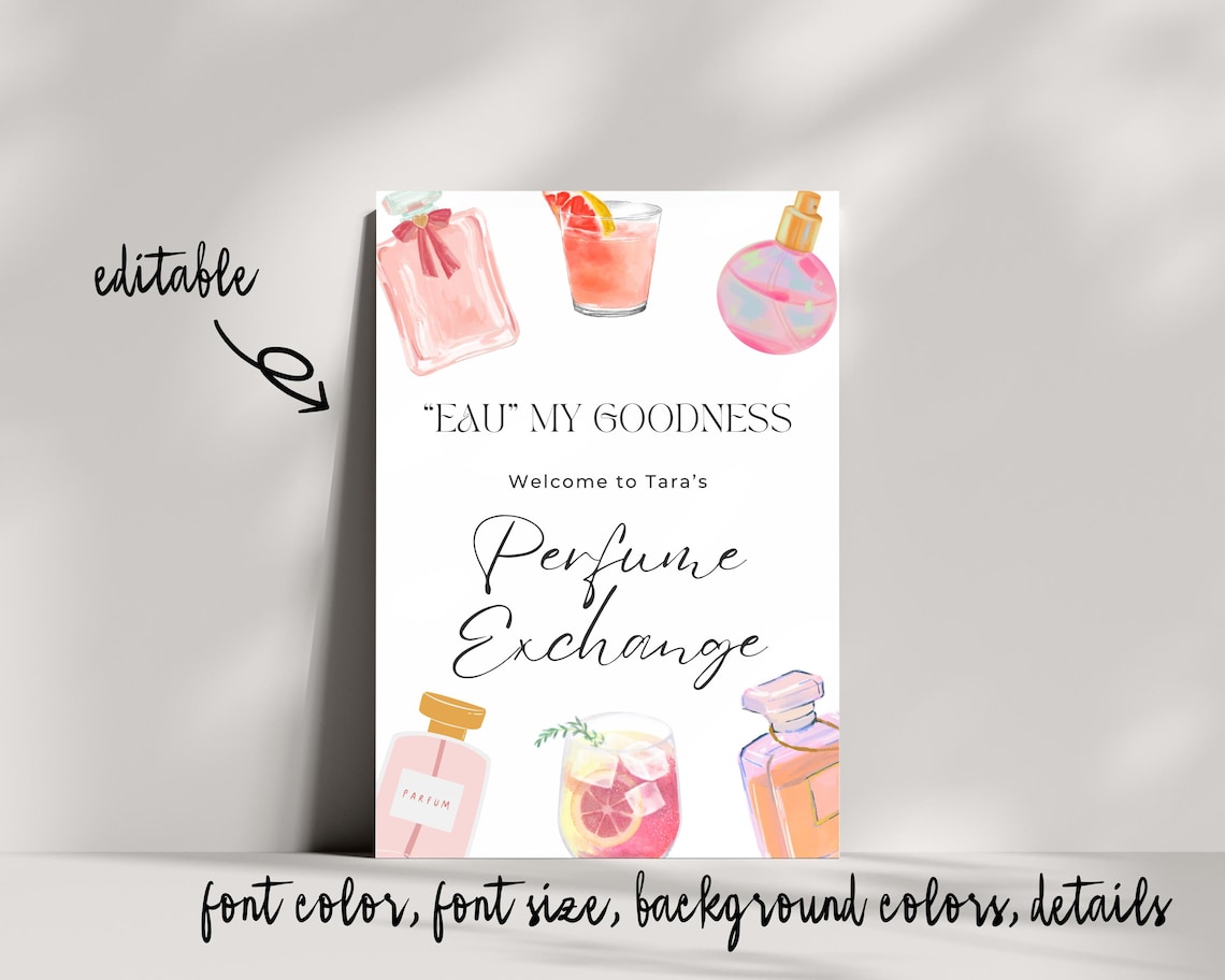Editable Perfume Exchange Welcome Sign, Party Theme (CANVA Template) - Etsy