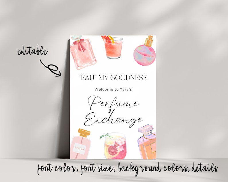 Editable Perfume Exchange Welcome Sign, Party Theme (CANVA Template) - Etsy