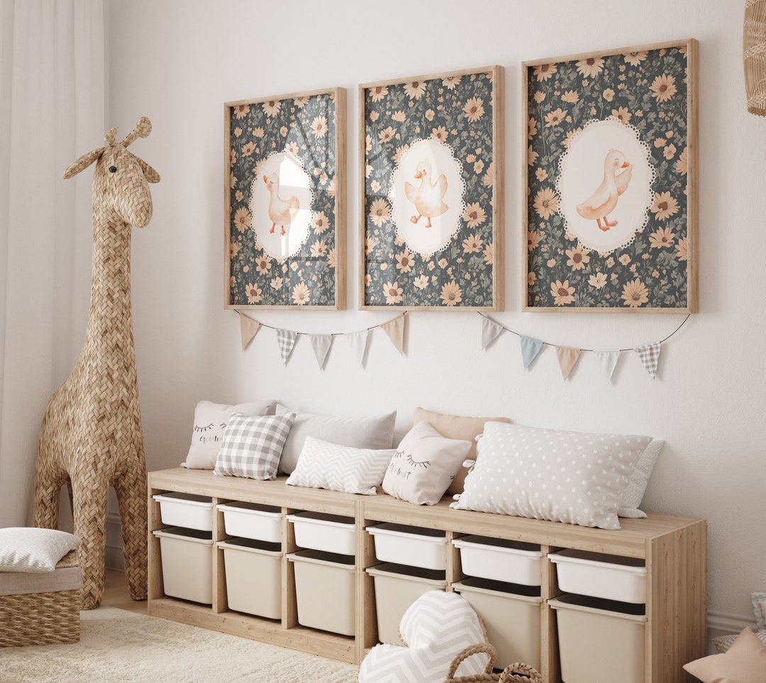 Cottage Core Duck Art Cute Duck Pattern Nursery Wall Print Antique ...
