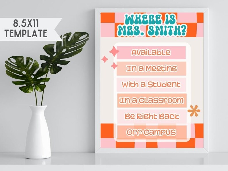 School Counselor Door Sign, Retro Office Door Status, Editable Sign for ...