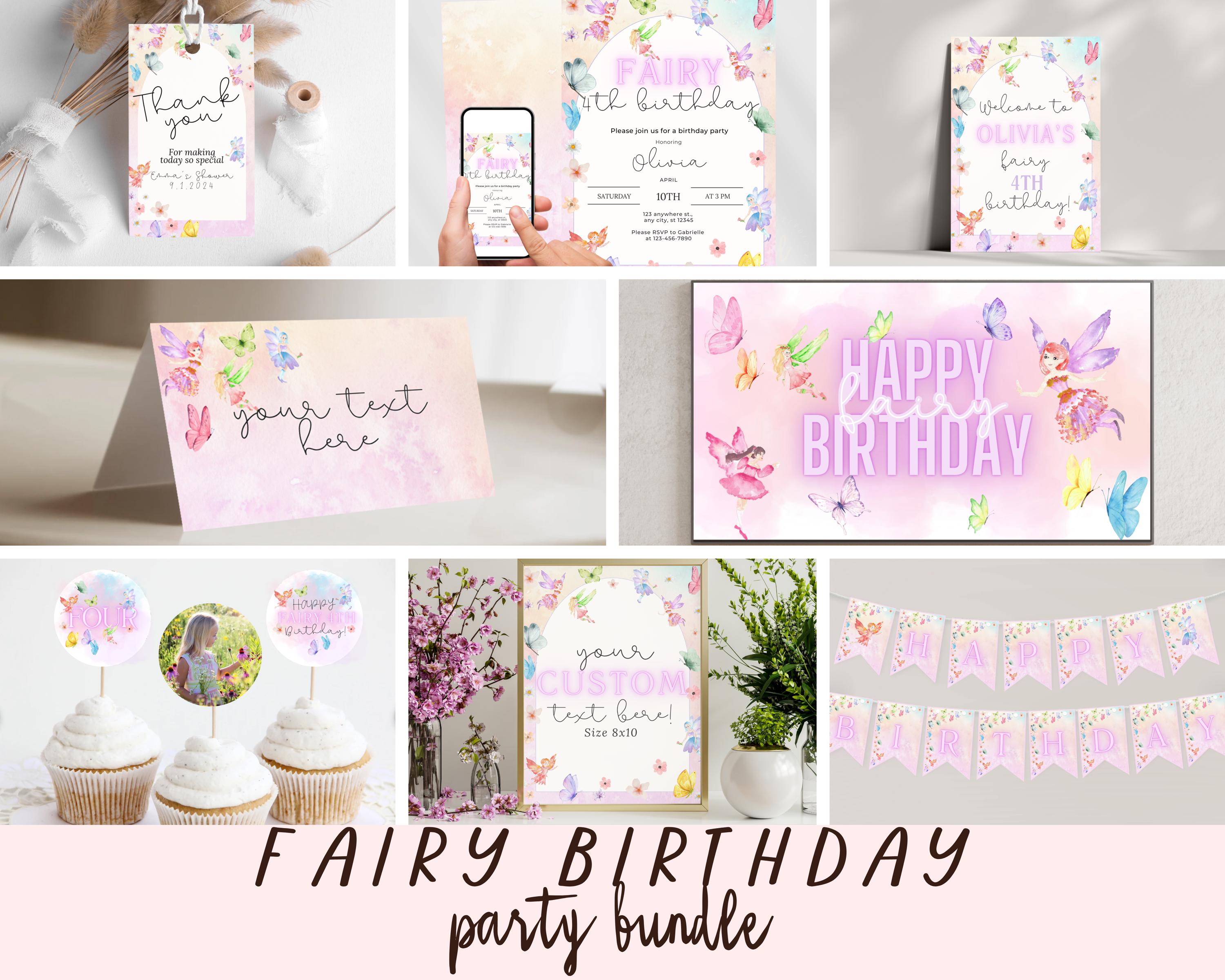 Fairy Birthday Invitation Bundle Editable Fairy Birthday Party Printables Fairy First Birthday ...