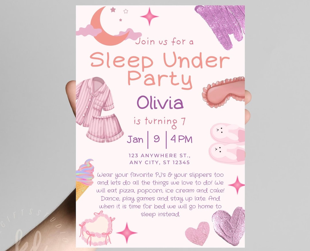 Girls Sleepover Birthday Invitation: Slumber Party Template (digital ...