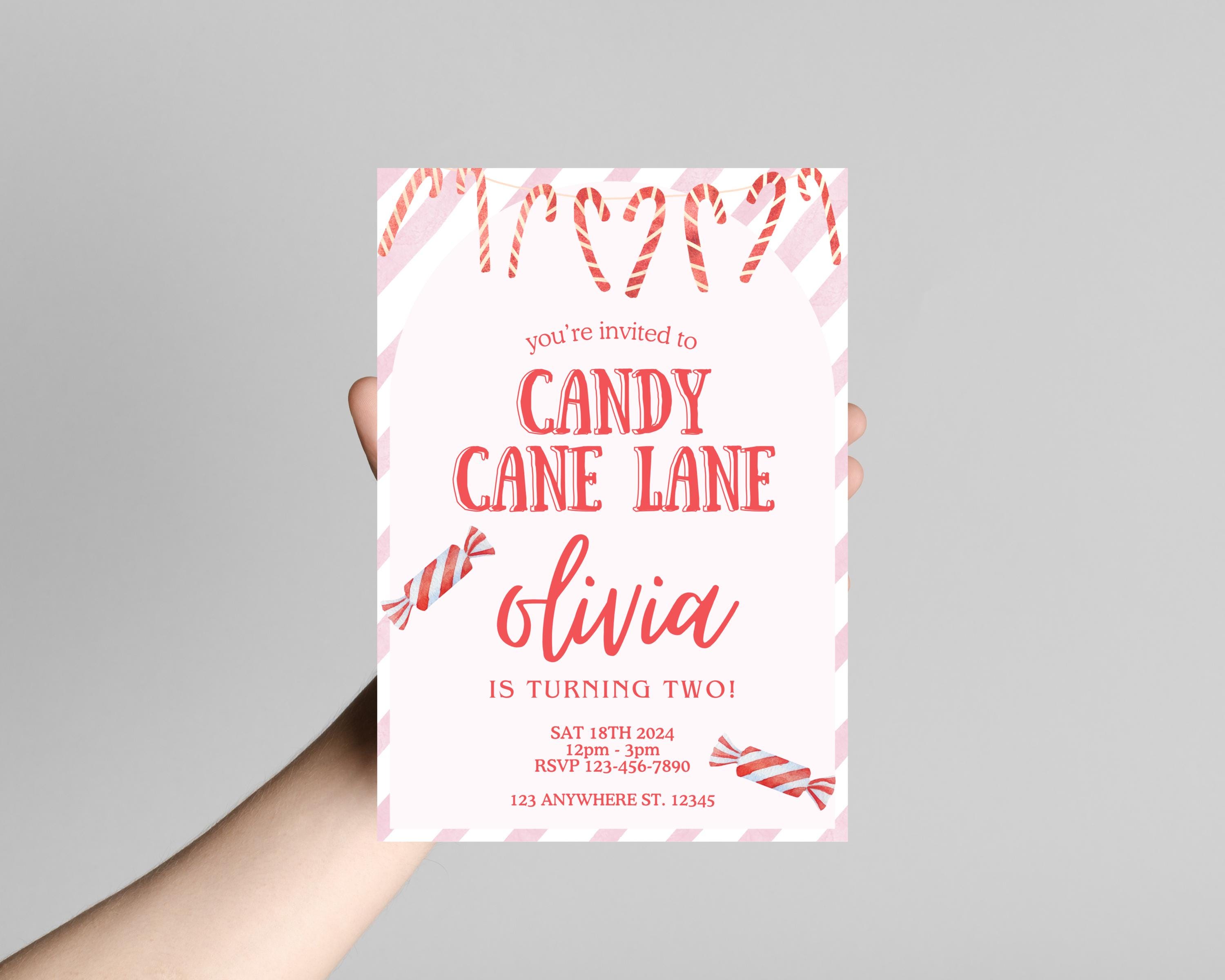 Candy Cane Lane Birthday Invitation Winter Holiday B-day Invite ...
