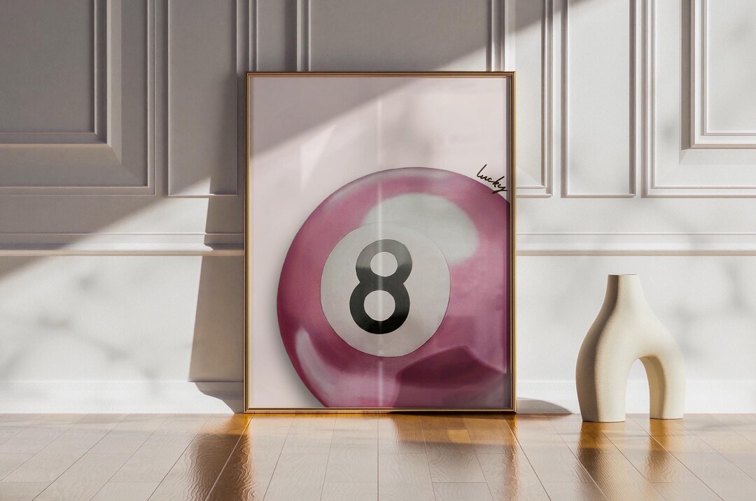 Pink Pool Ball Print Retro Eight Ball Poster Lucky 8 Ball Poster Teen ...