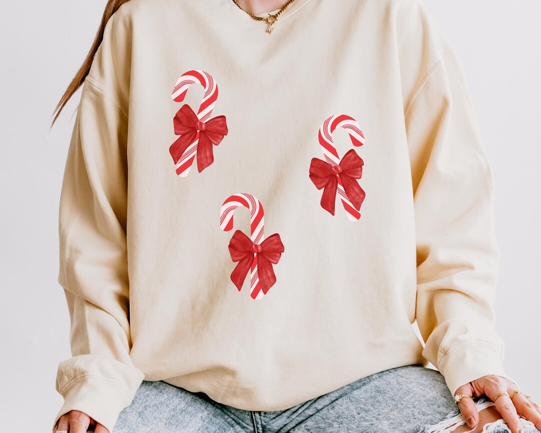 Candy Cane Bow Christmas Sweatshirt, Peppermint Holiday Crewneck - Etsy