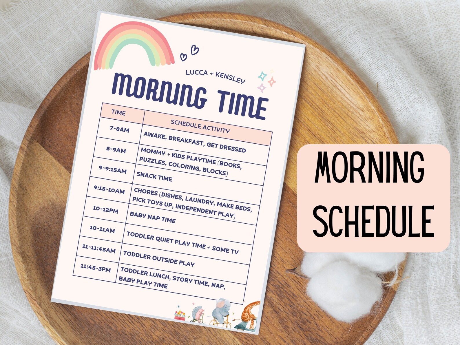 Editable Baby Toddler Schedule, Rainbow Animal Design, Printable ...