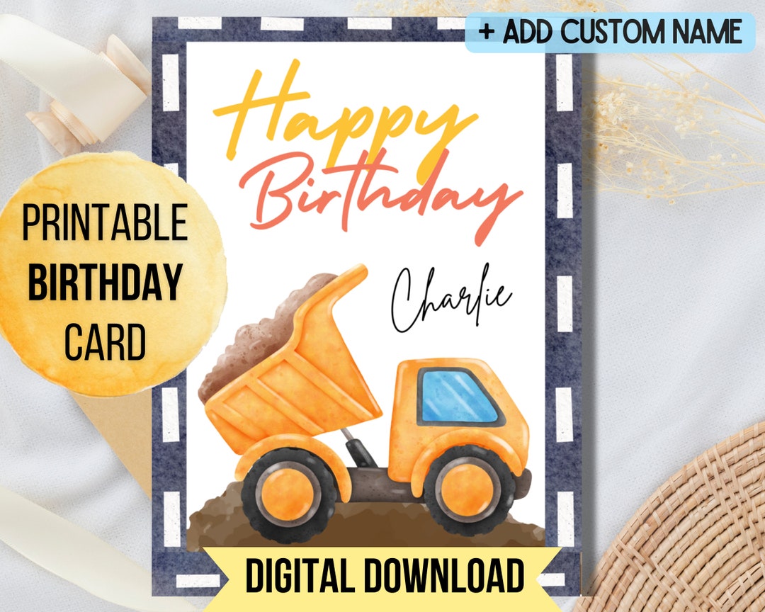 Tonka Birthday Card Printable, Truck Theme Bday Card, Watercolor ...