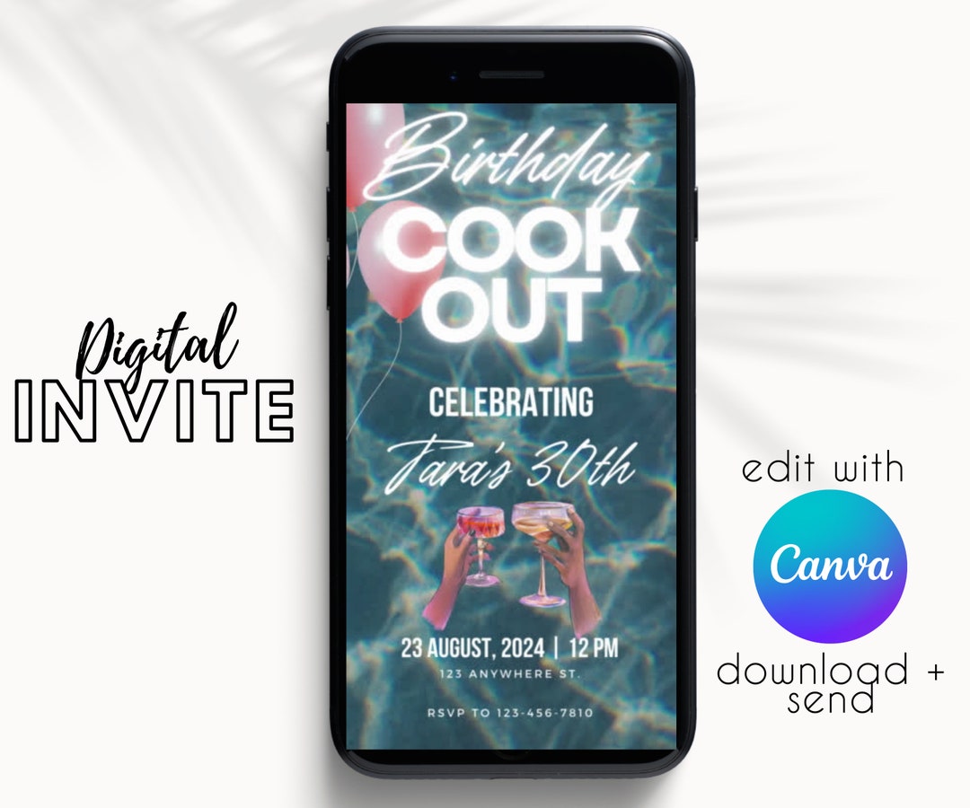 Birthday Cookout Phone Invite, Animated Birthday Pool Evite, CANVA ...