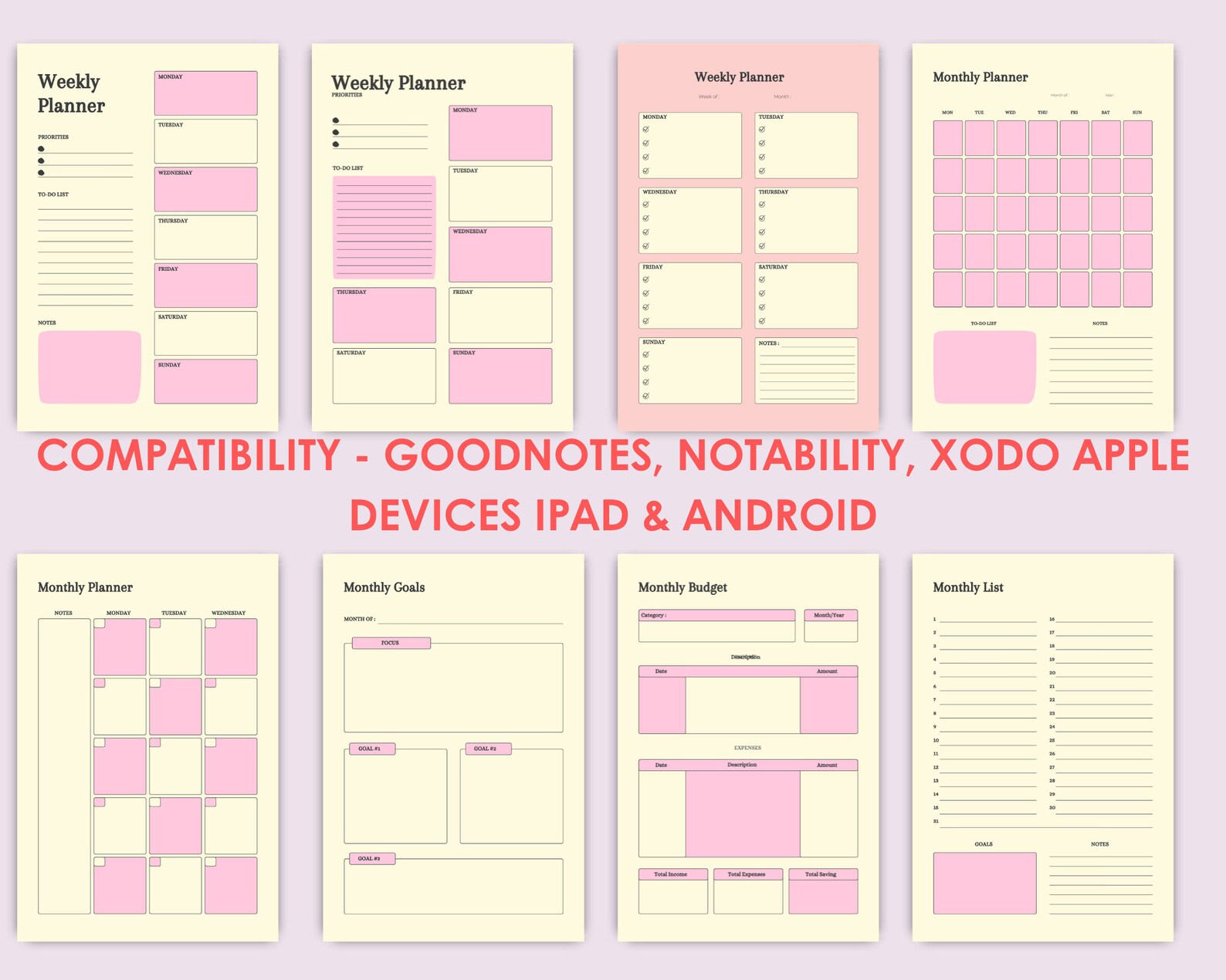 MINIMALIST DAILY Planner PACK 26 Pages, Goodnotes, Notability, Xodo ...