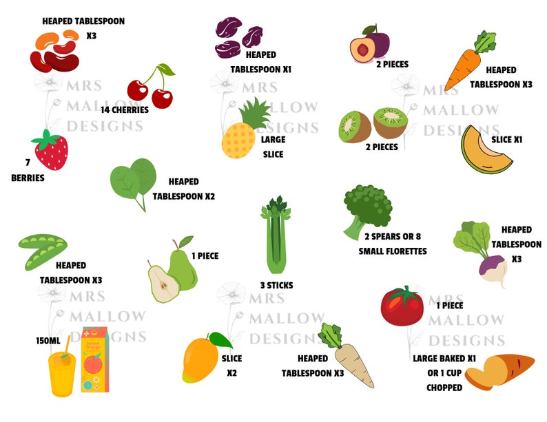 Five A Day Portion Guide - Etsy