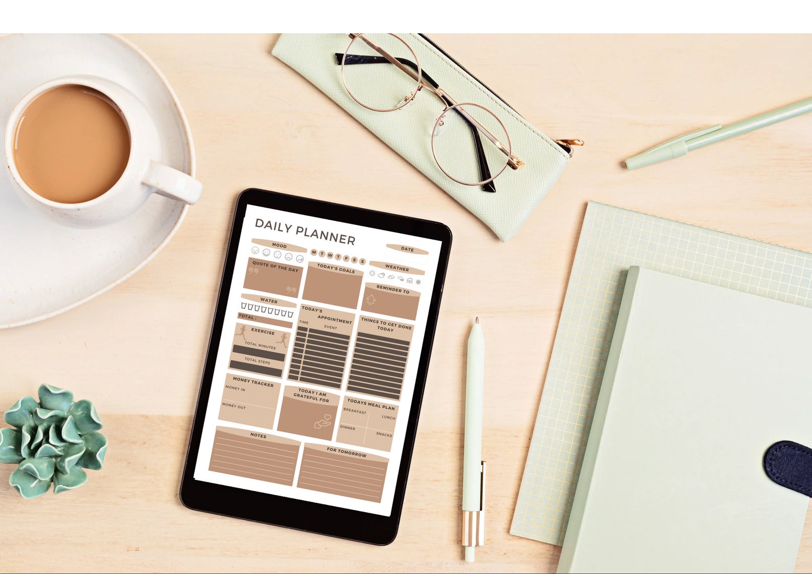 Digital Printable Daily Planner Editable Planner Aesthetic Brown ...