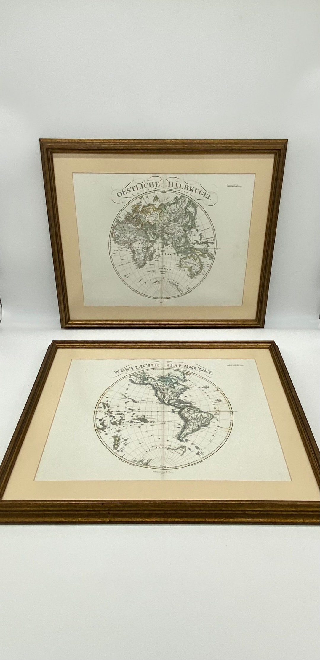 1866 Stieler World Map Framed Pair - Etsy