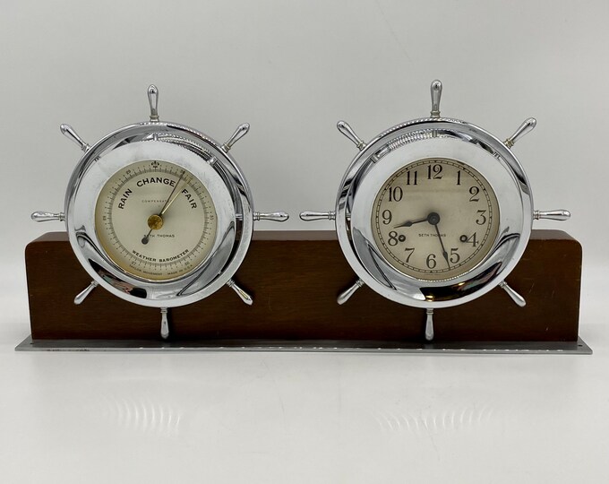 Vintage Solid Brass Ships Clock / Mariner's Chronometer on Solid Oak ...