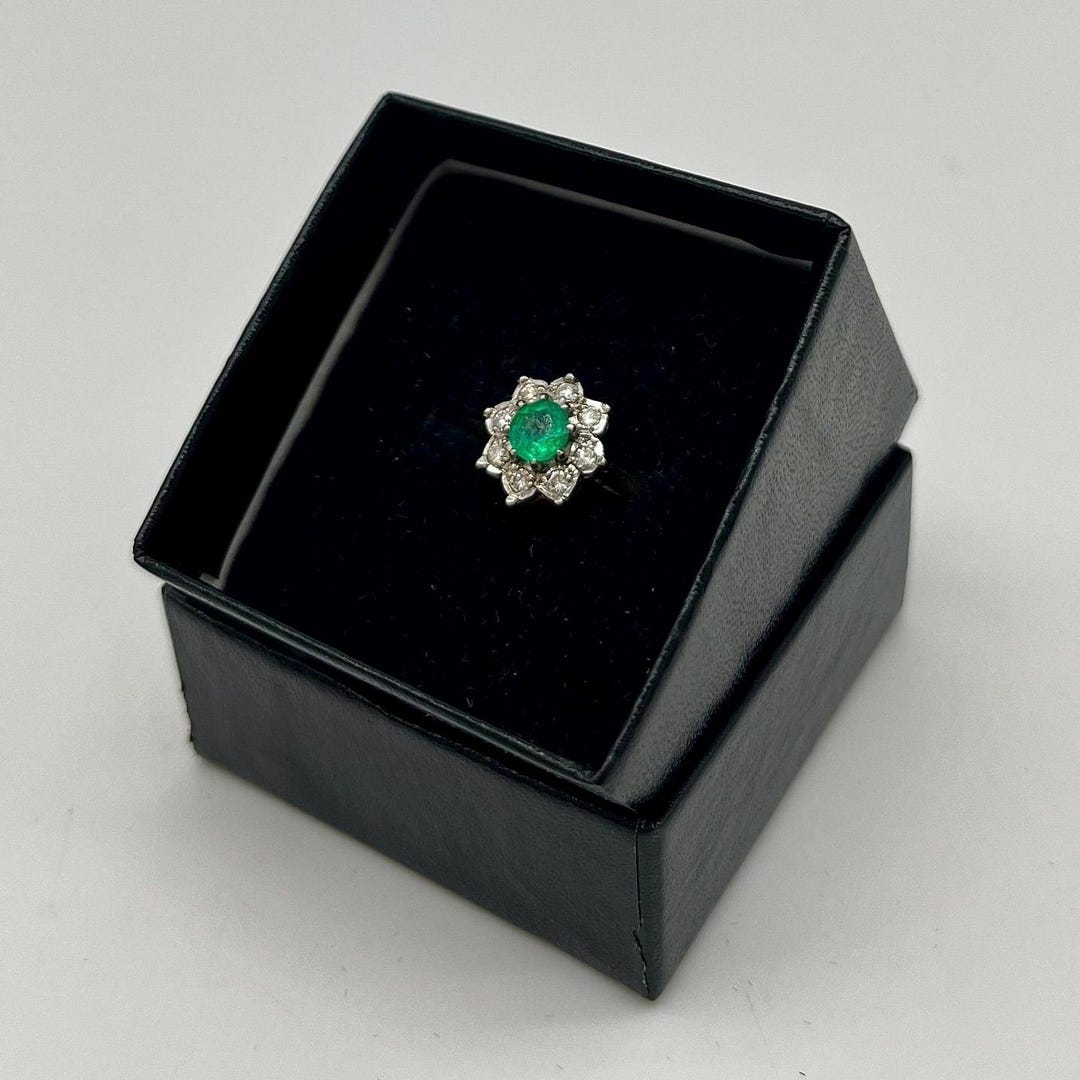 Emerald & Diamond Floral Cocktail Ring, 0.75 CTW 18K Gold/platinum - Etsy