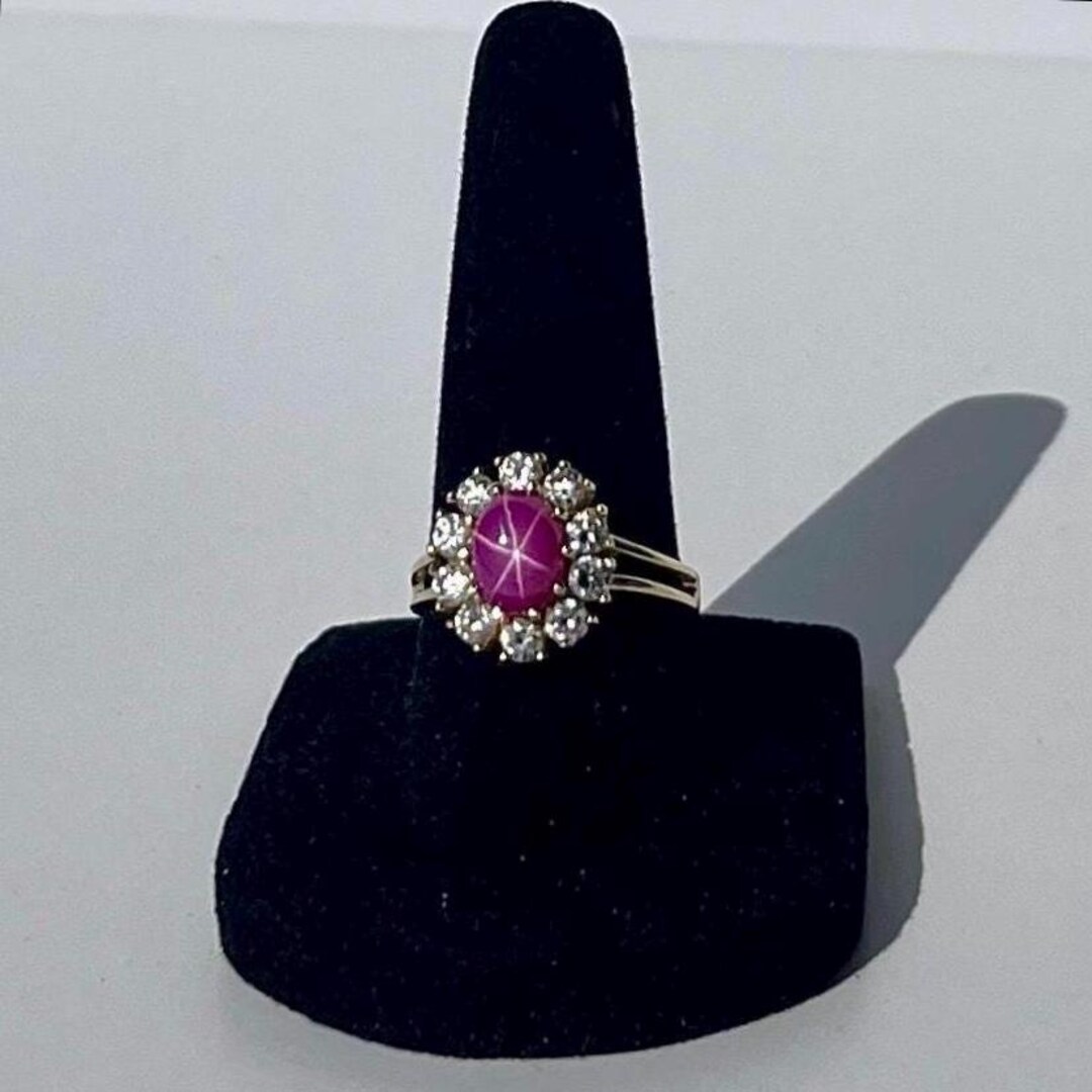 Star Ruby Cabochon & Spinel Ring, 3CTW 14K Gold - Etsy