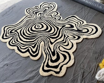 Melting Black & White Irregular Shape Unshape Hand-tufted 100% Wool ...