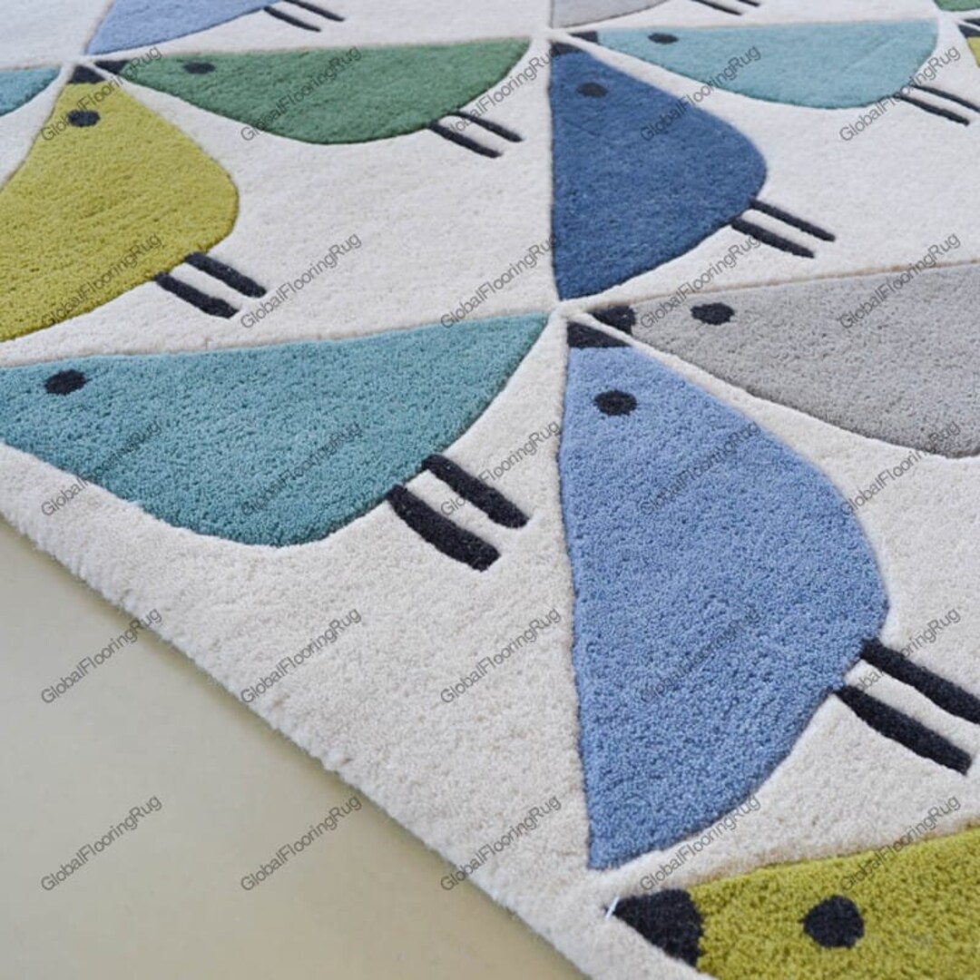 Hand Tufted Scion Linto Birds Throw Rug Custom Hand Tufted Wool ...