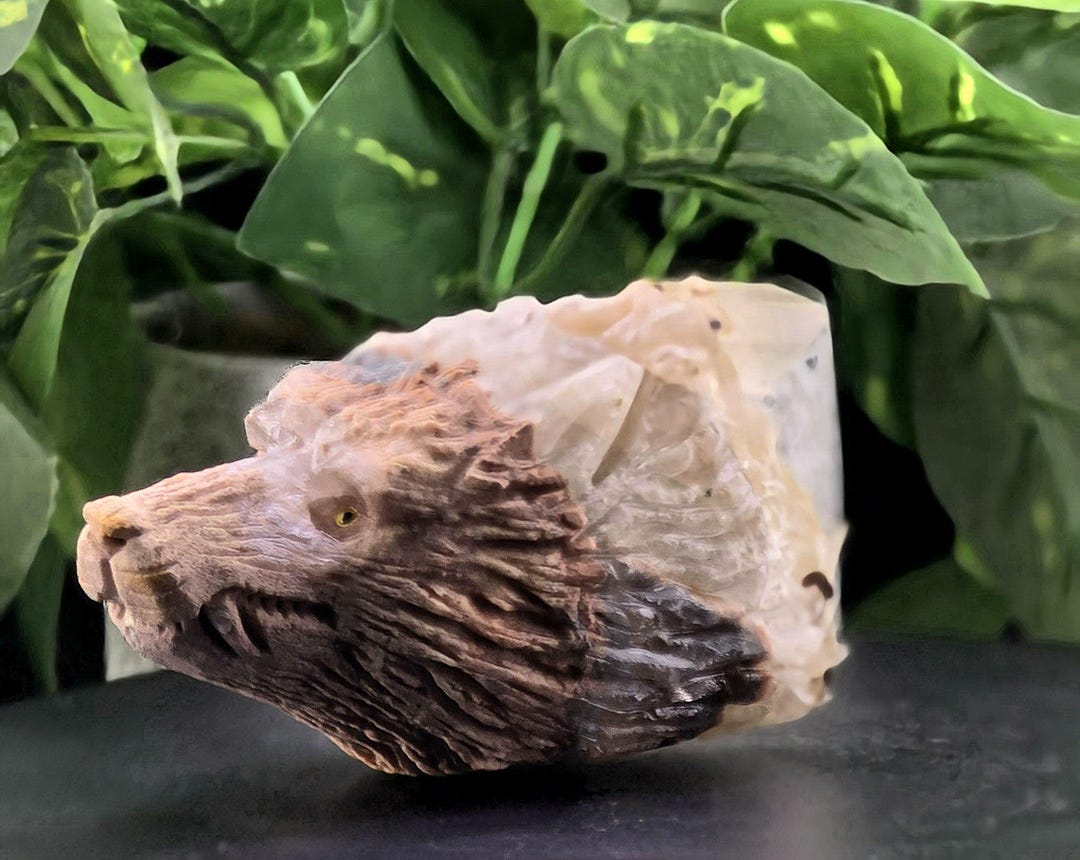 Beautiful Hand Carved Howling Wolf Quartz Crystal Bust Crystal Cluster ...