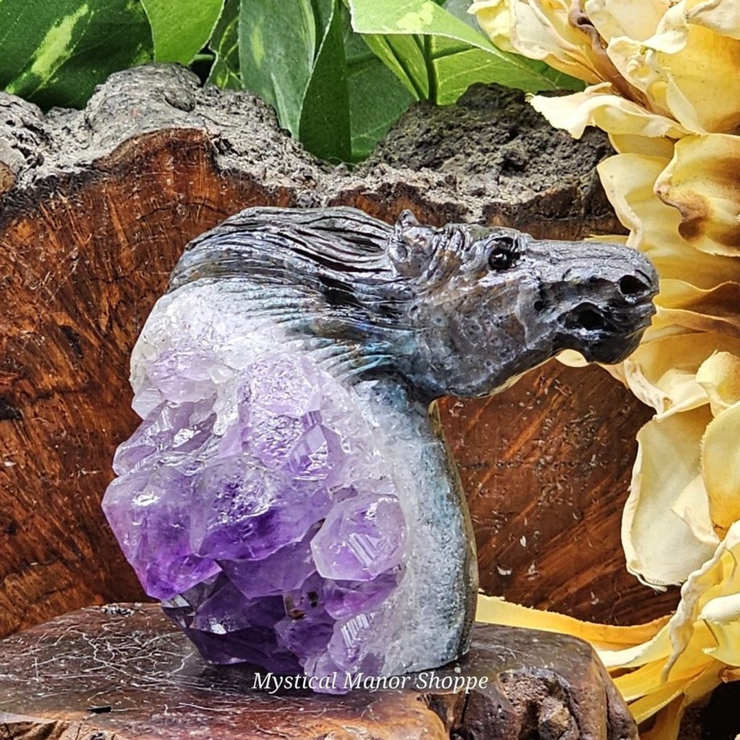 Exquisite Amethyst Hand-carved Horse Statue , Quartz , Gift Home ...