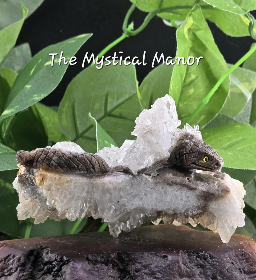 Hand-carved Stone Snake Sculpture With Crystal Clusters - Etsy