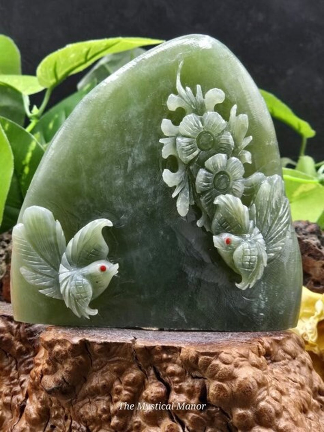 Stunning Hand-carved Xiuyan Jade Flowers and Birds, Hand Carved ...