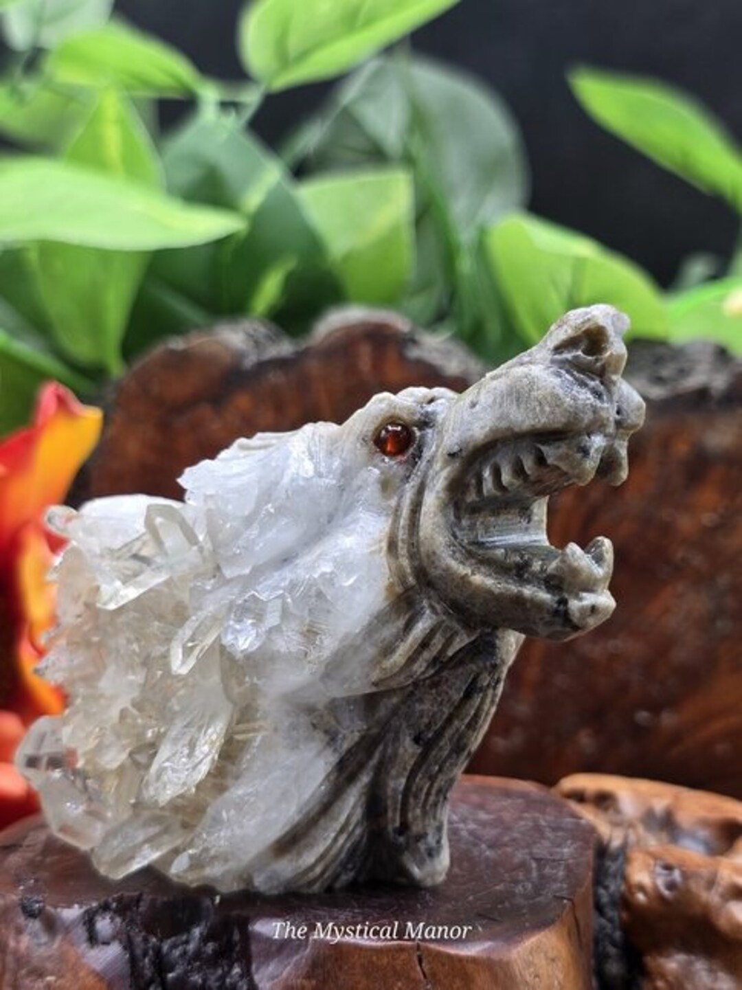 Uniquely Gorgeous Hand Carved Howling Wolf Quartz Crystal Bust Crystal ...
