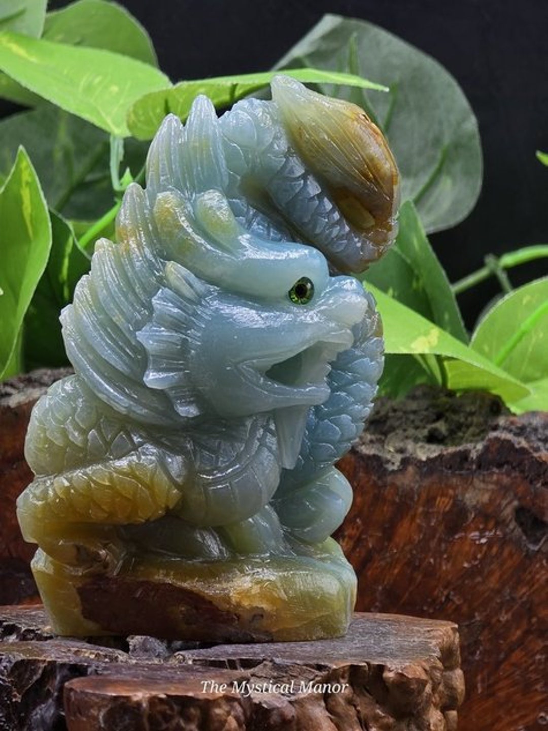 Exquisite Jade Dragon Natural Crystal Quartz Hand-carved Statue. Home ...