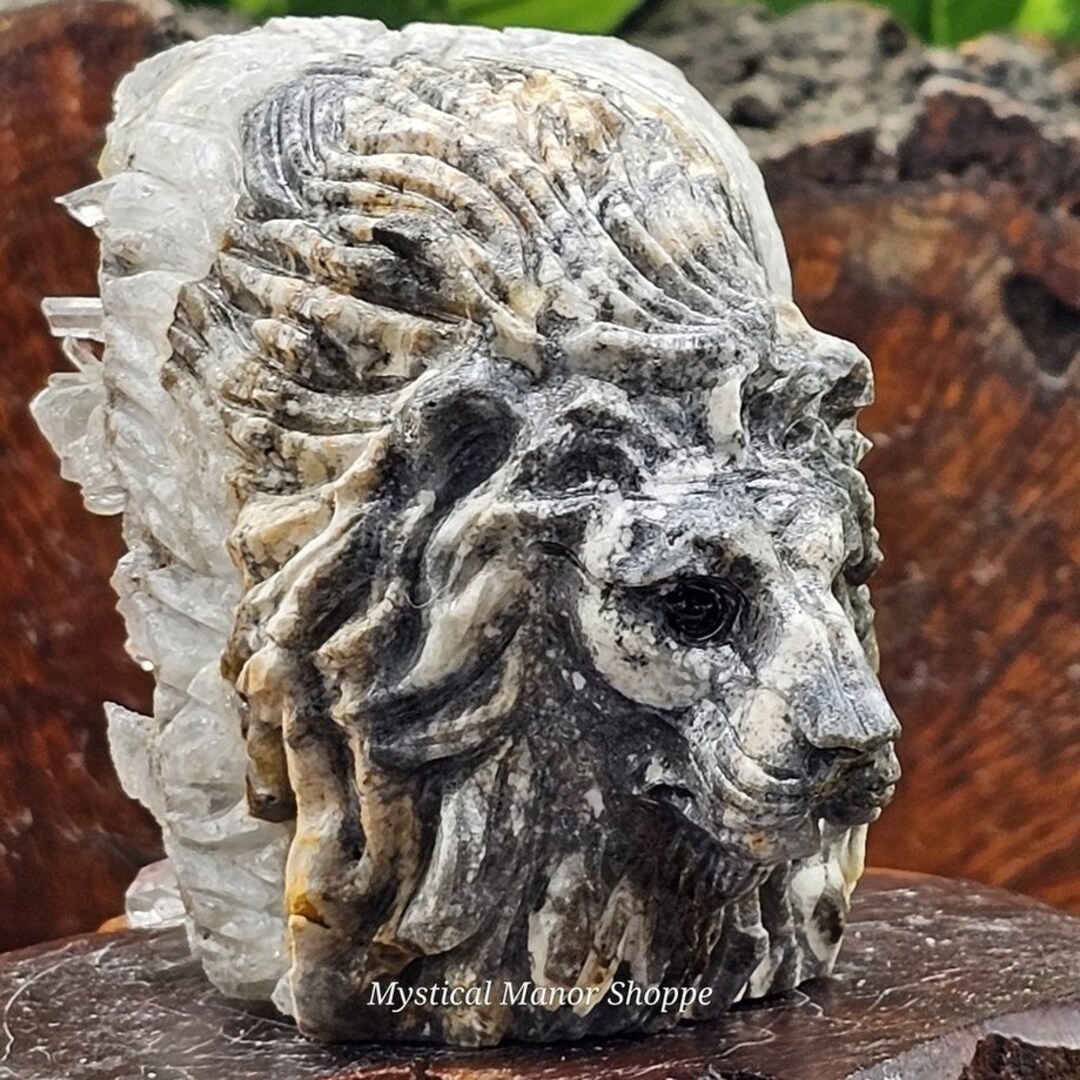 Gorgeous Hand Carved Lion Crystal Cluster Sculpture, Proud and Majestic ...