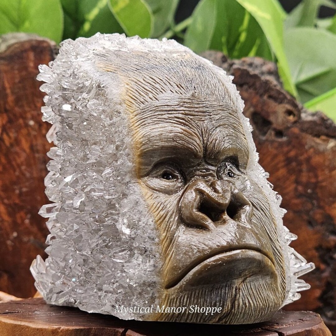 WOW Amazing Hand Carved Gorilla Crystal Quartz Cluster Gift Handmade ...