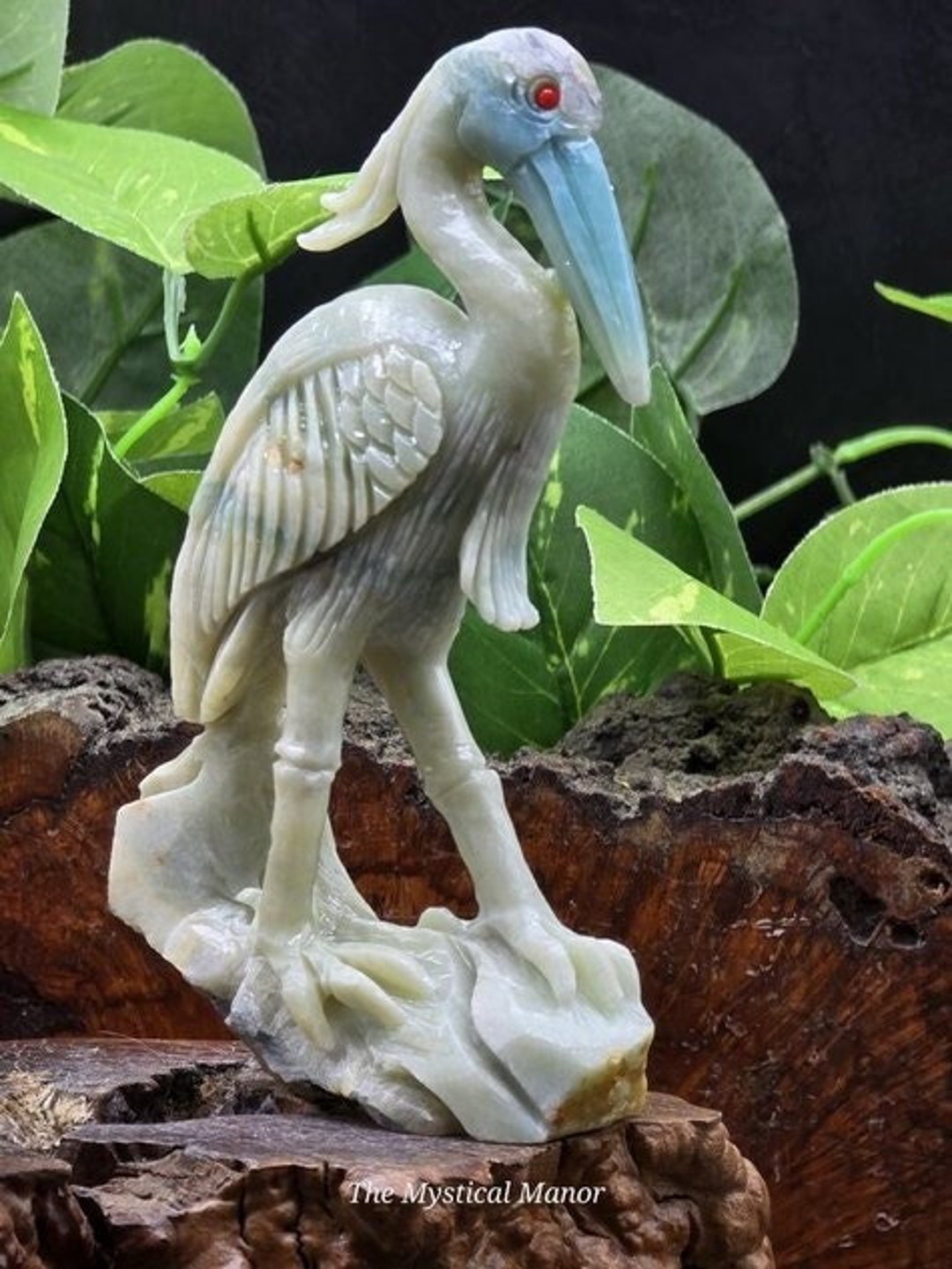 Handcarved Natural Amazon Stone Blue Egret, Stork, Heron Mineral ...