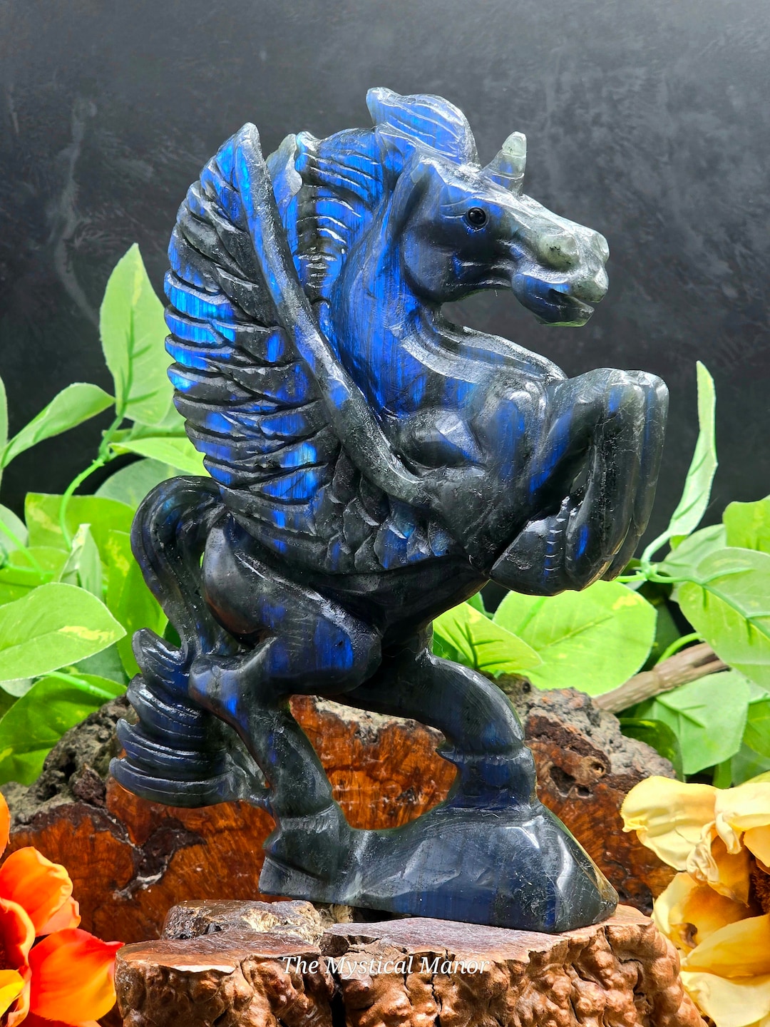 Hand-carved Labradorite Winged Unicorn Statue: Healing Crystal Decor (2 ...