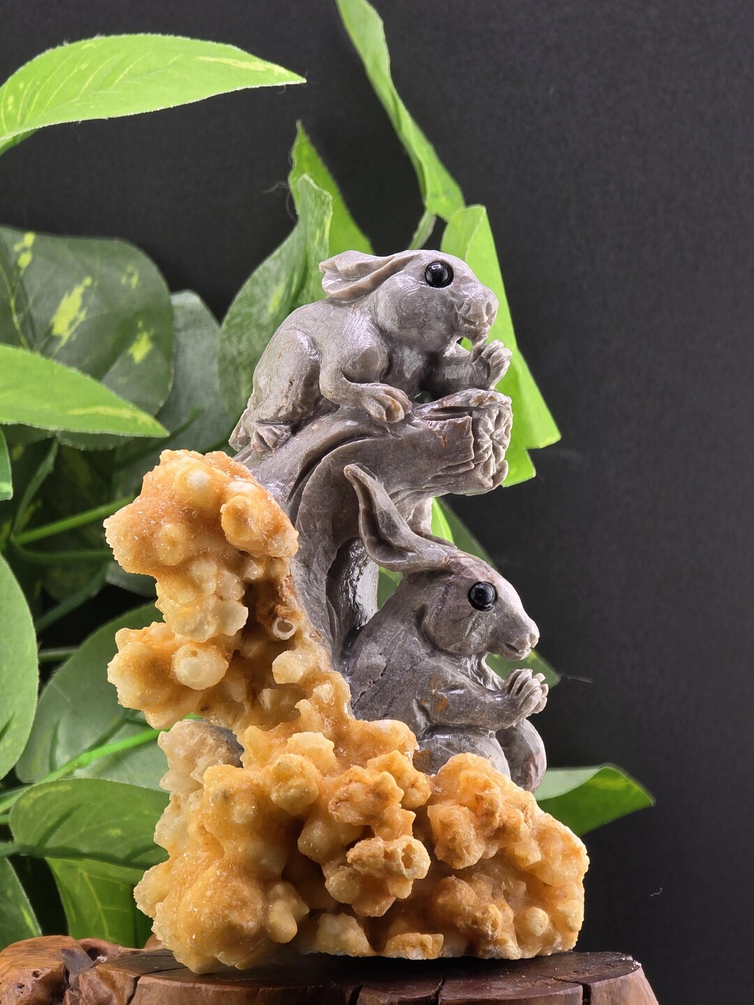 Hand Carved Crystal Bunny Sculpture on Stalactite - Mystical Nature ...