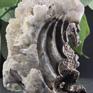 Hand-carved Dragon With Quartz Clusters Fierce Bedrock Dragon Sculpture ...