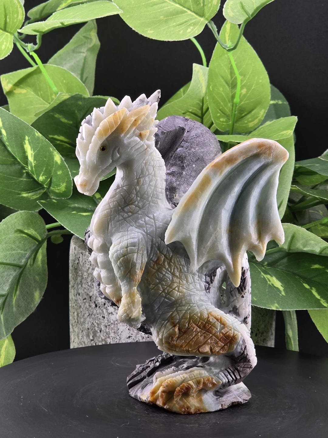 Enchanting Hand-carved Dragon on Natural Quartz Crystal Cluster ...