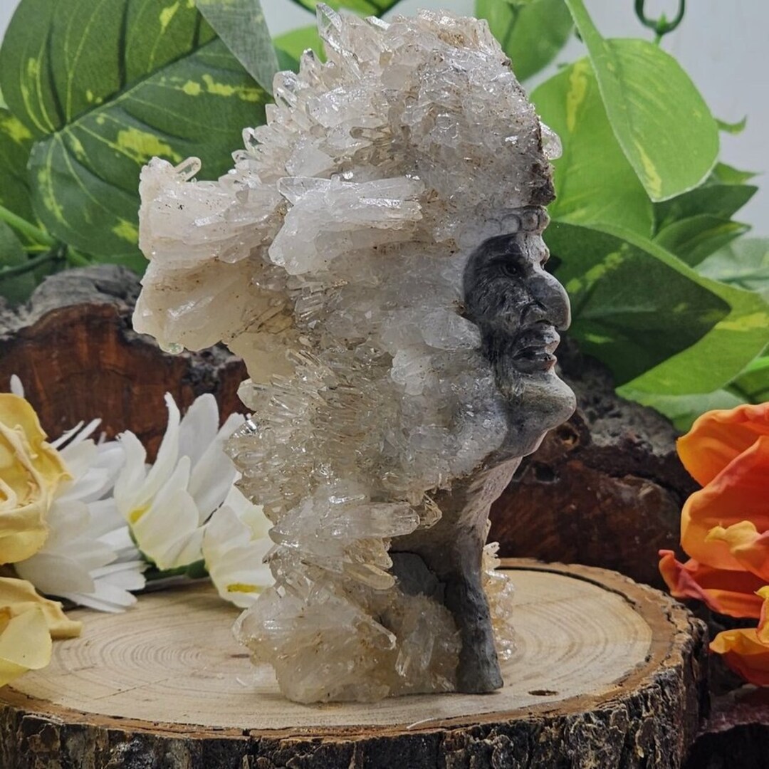 Hand Carved Quartz Crystal: Native American Tribal Leader Sculpture - Etsy