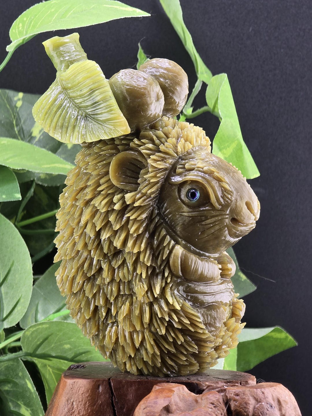 Hand Carved Serpentine Jade Hedgehog Sculpture: One-of-a-kind Crystal ...