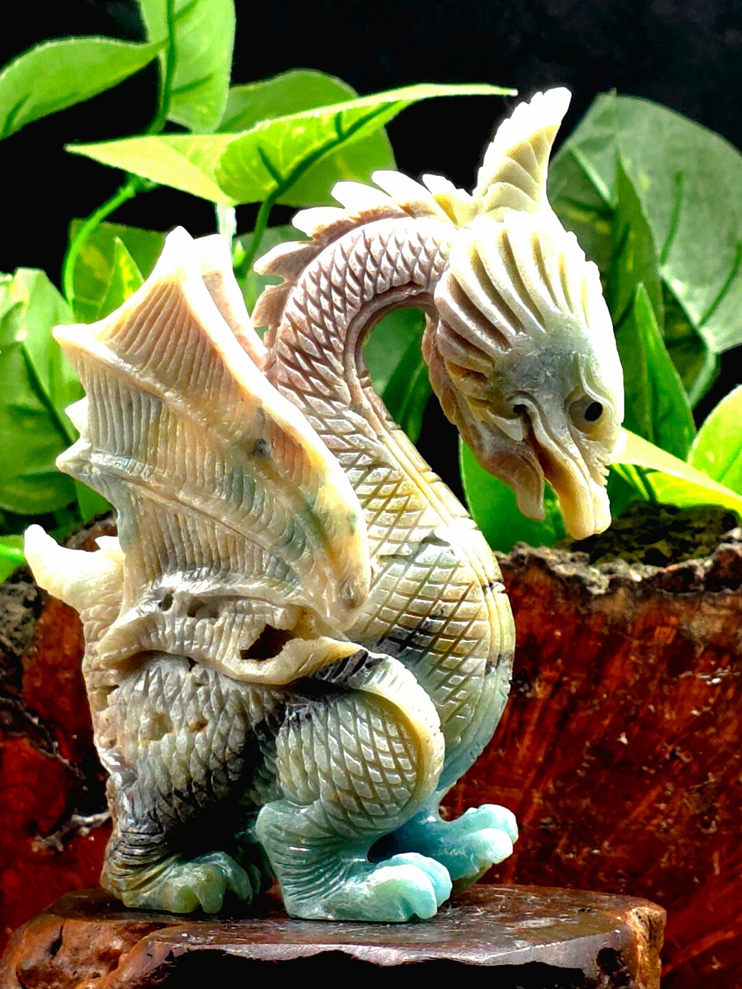 Enchanting Hand-carved Dragon on Natural Quartz Crystal Cluster ...