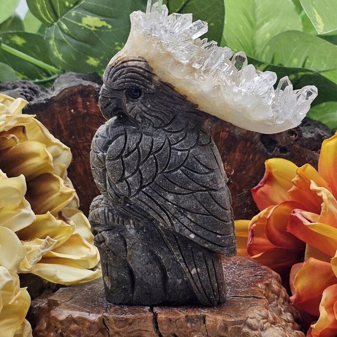 Natural Quartz Crystal Hand-carved Parrot Sculpture, Crystal Cluster ...