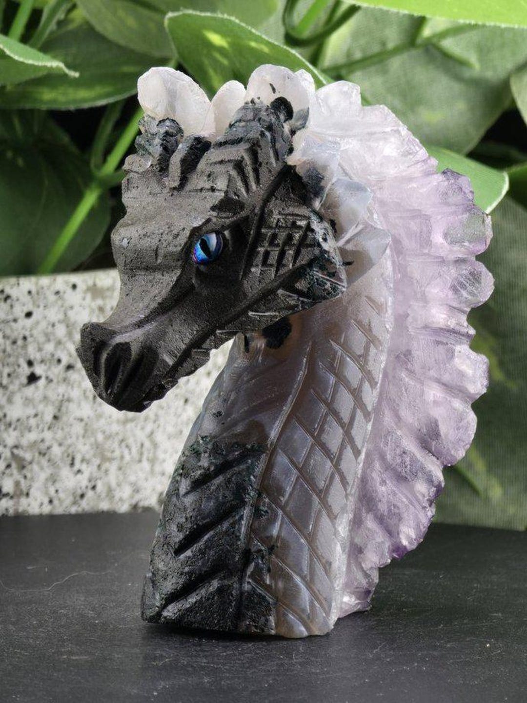 Hand-carved Amethyst Dragon | Majestic With Golden Eyes & Chunky ...