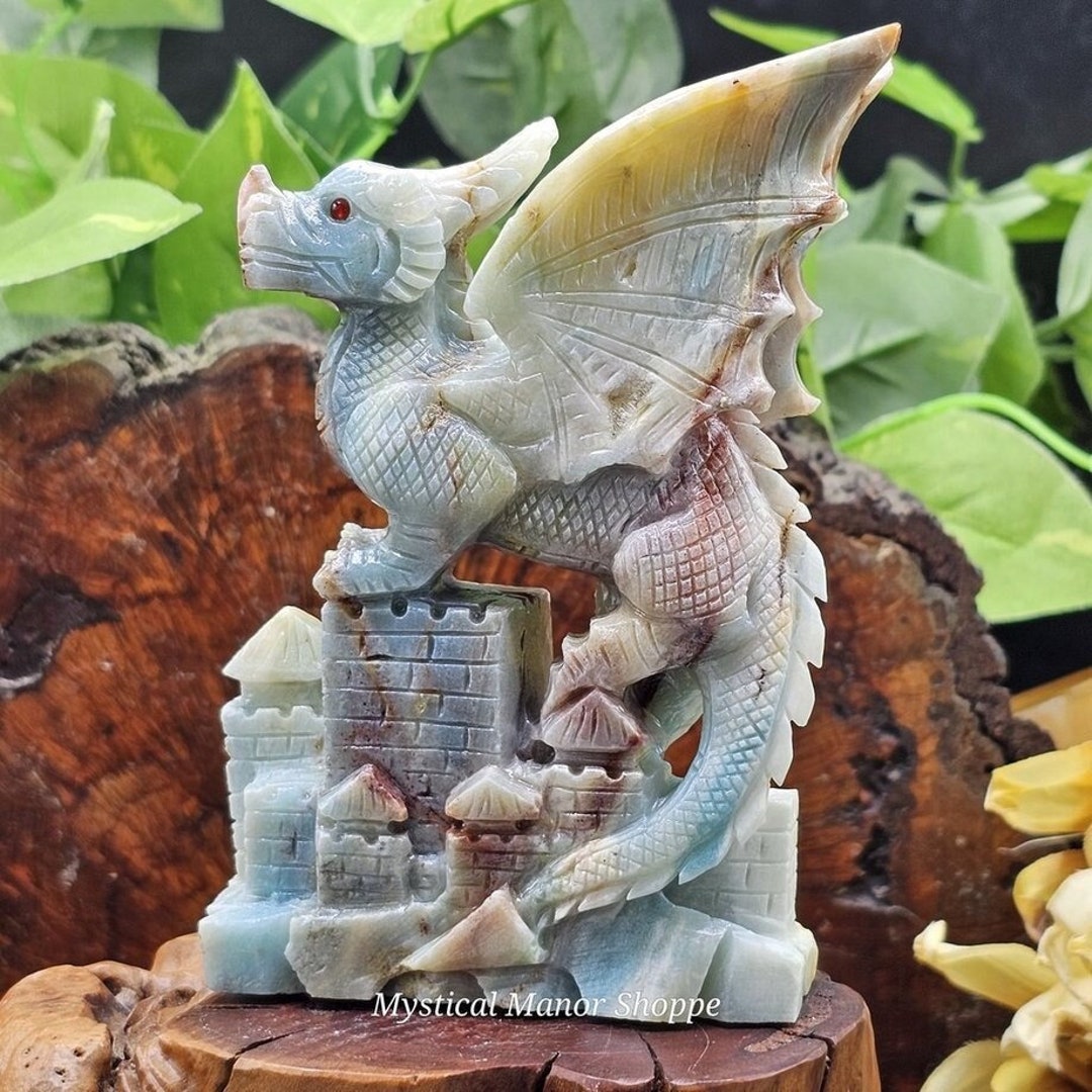 Natural Crystal Quartz Hand-carved Dragon, Amazon Stone Statue. Home ...