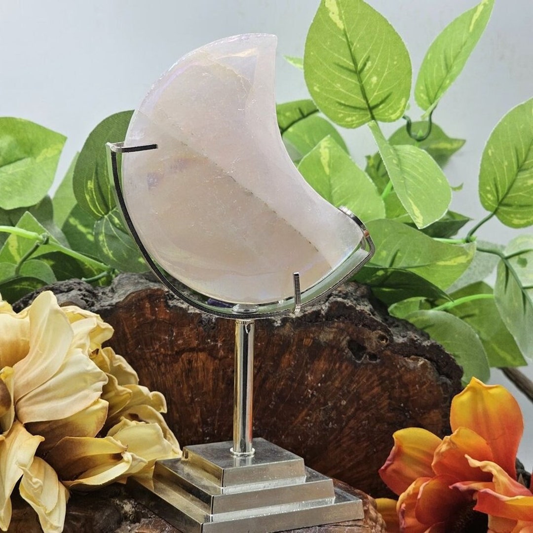 260g Titanium Angel Aura Rose Quartz Moon Carving Quartz Crystal ...