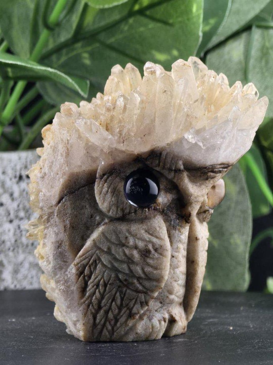 Sweet OWL Natural Quartz Crystal Cluster Mineral Specimen Hand-carved ...