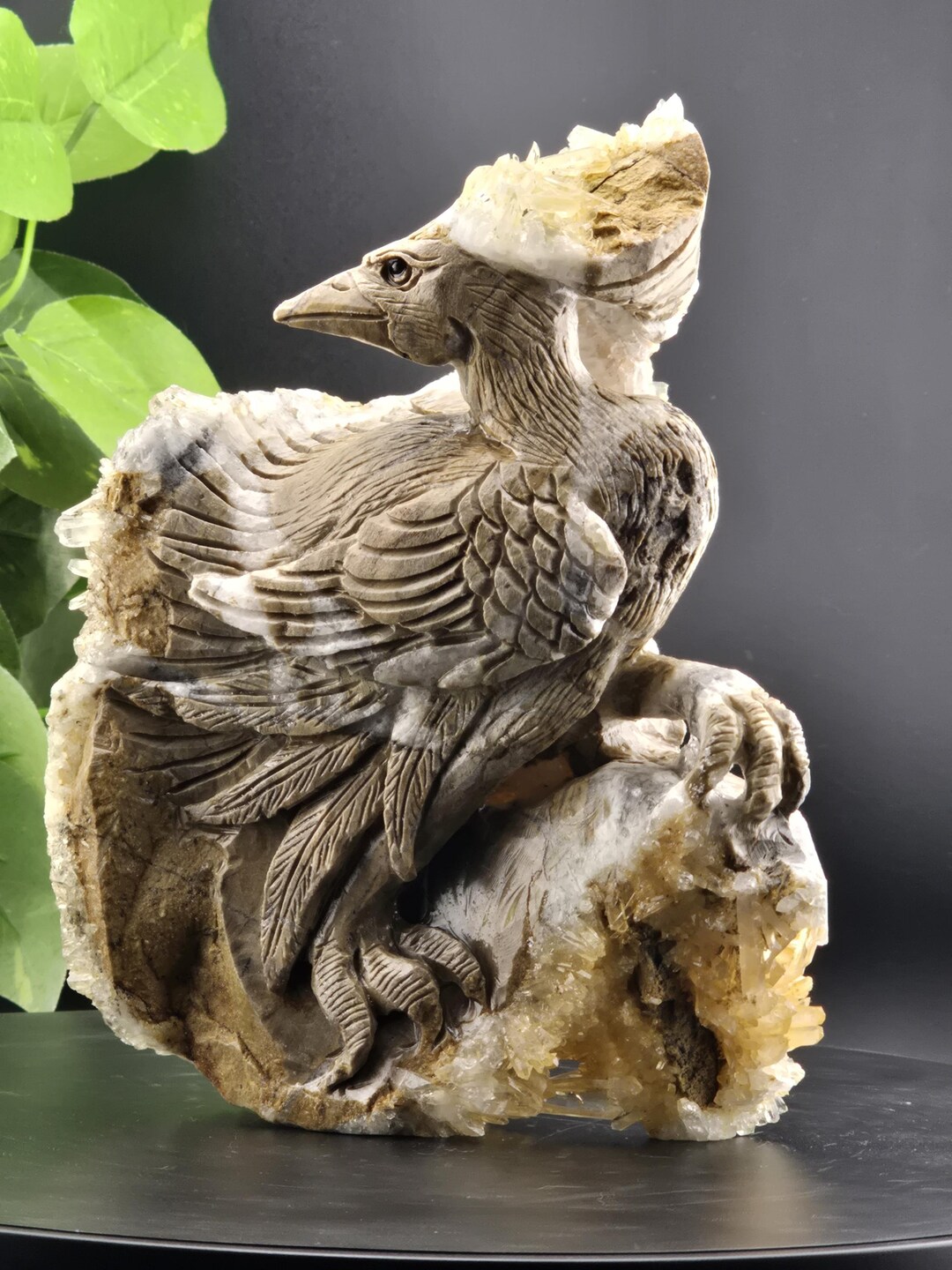 Crystal Cluster Phoenix Sculpture | Hand Carved Stone Phoenix ...