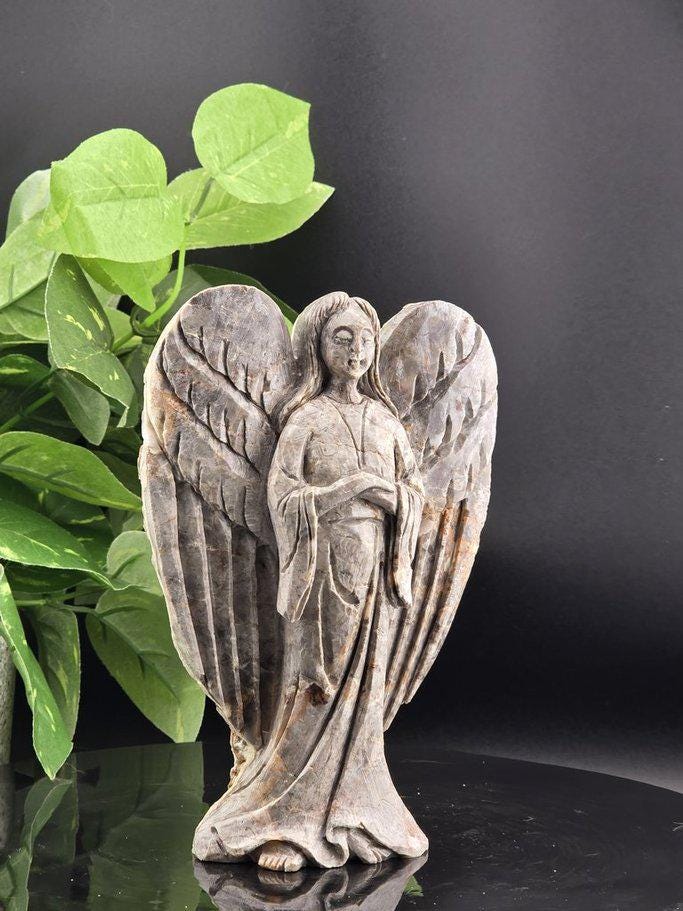 Hand-carved Angel Quartz Crystal Cluster: Celestial Guardian Sculpture ...
