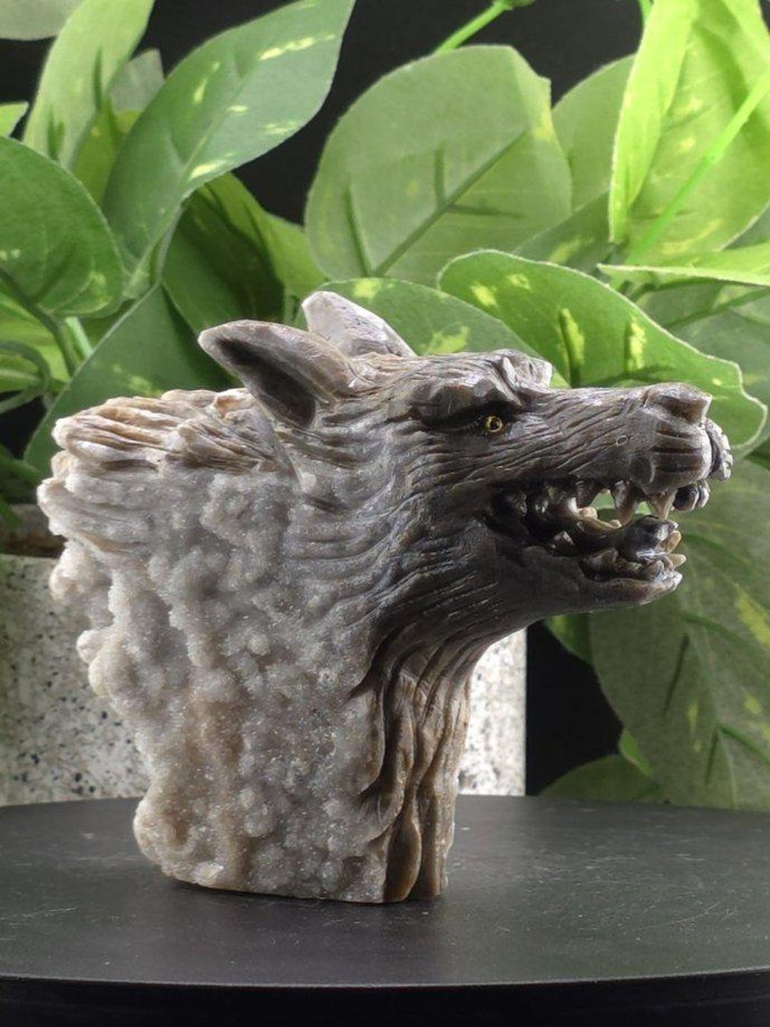 Beautiful Hand Carved Howling Wolf Quartz Crystal Bust Crystal Cluster ...