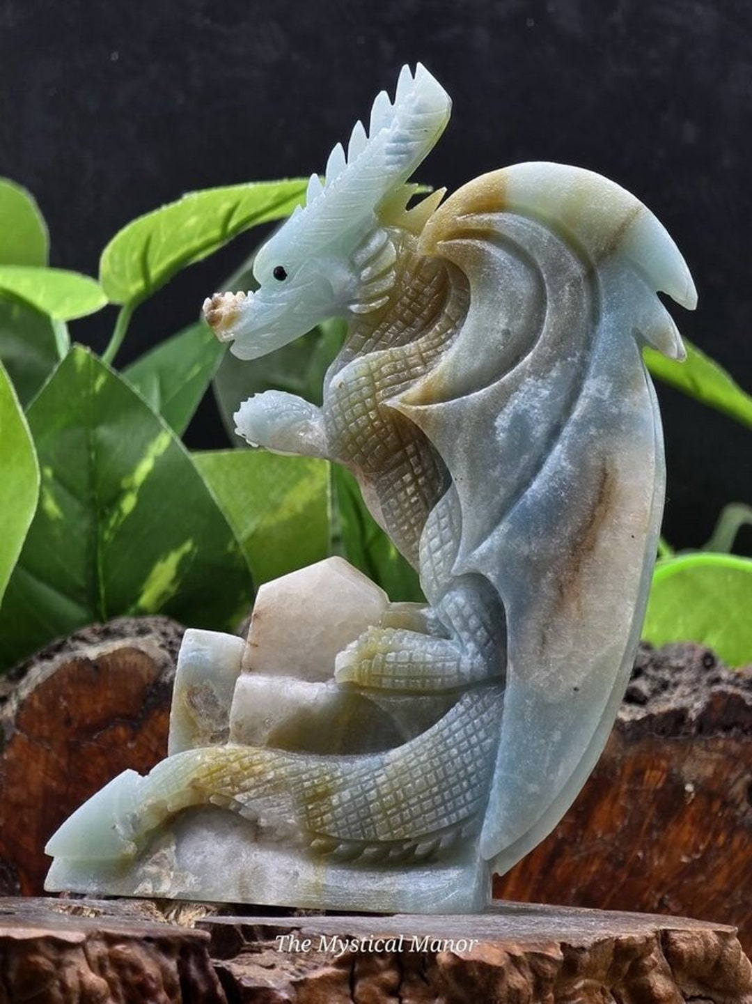 Enchanting Hand-carved Dragon on Natural Quartz Crystal Cluster ...